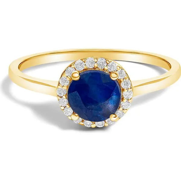 HAUS OF BRILLIANCE 10k Gold Gemstone And Diamond Halo Ring - Yellow | Blue Sapphire